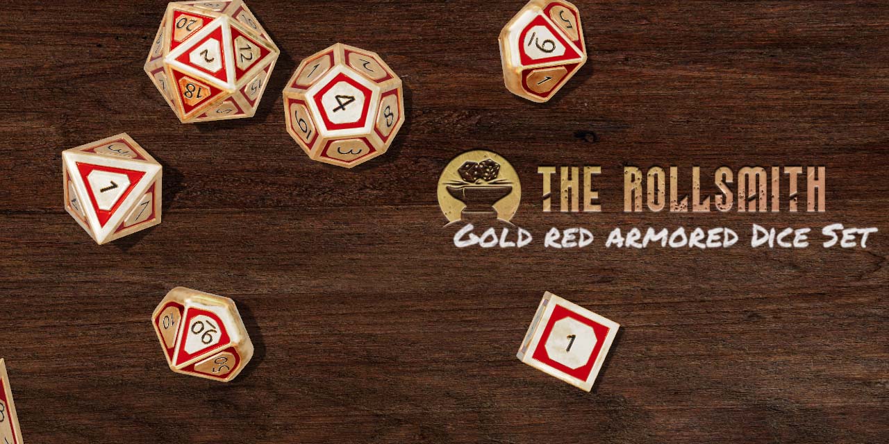 The Rollsmith - Gold Red Armored Dice Set - Foundry Hub