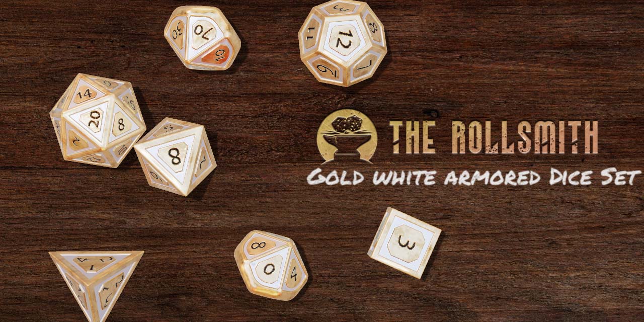 Gold White Armored Dice Set - The Rollsmith
