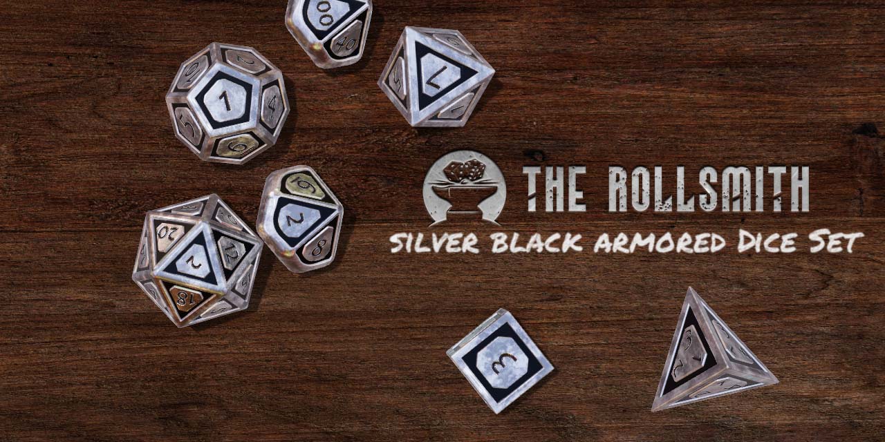 Silver Black Armored Dice Set - The Rollsmith